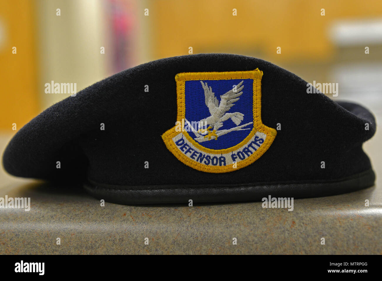 A 20th Security Forces Squadron blue beret lies on a counter at Shaw Air Force Base, S.C., Jan ...