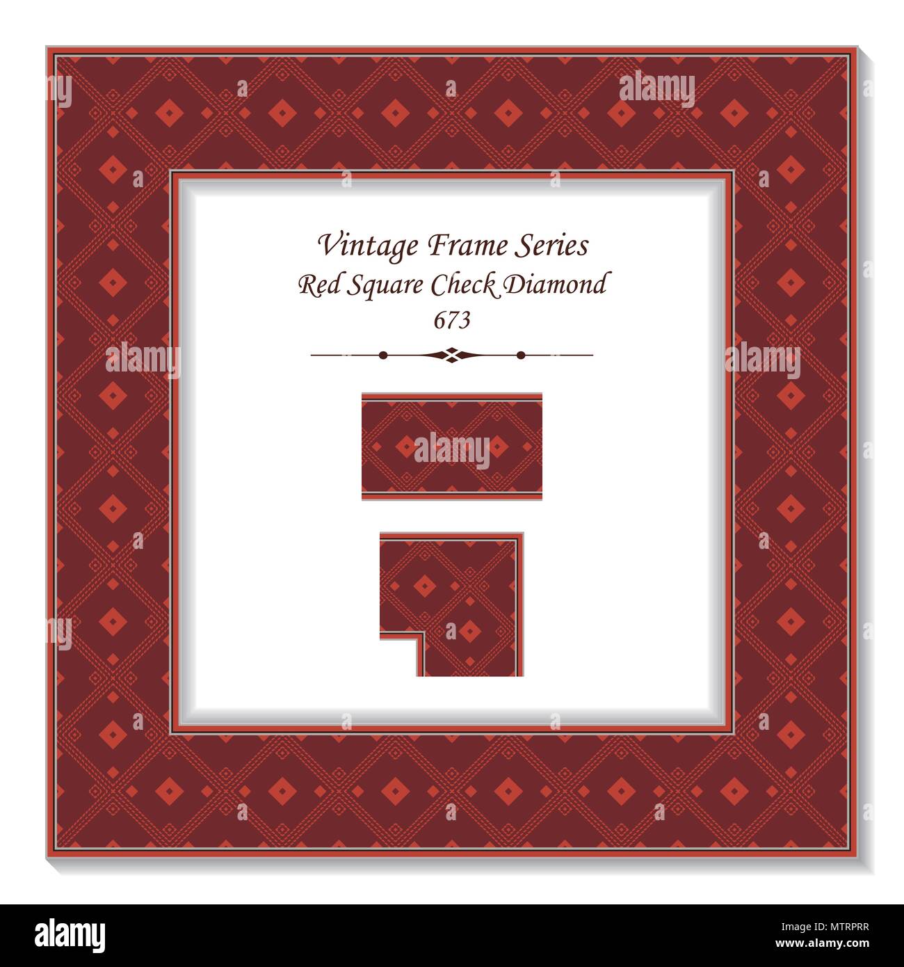 Vintage square 3D frame red square check diamond, retro style template ...