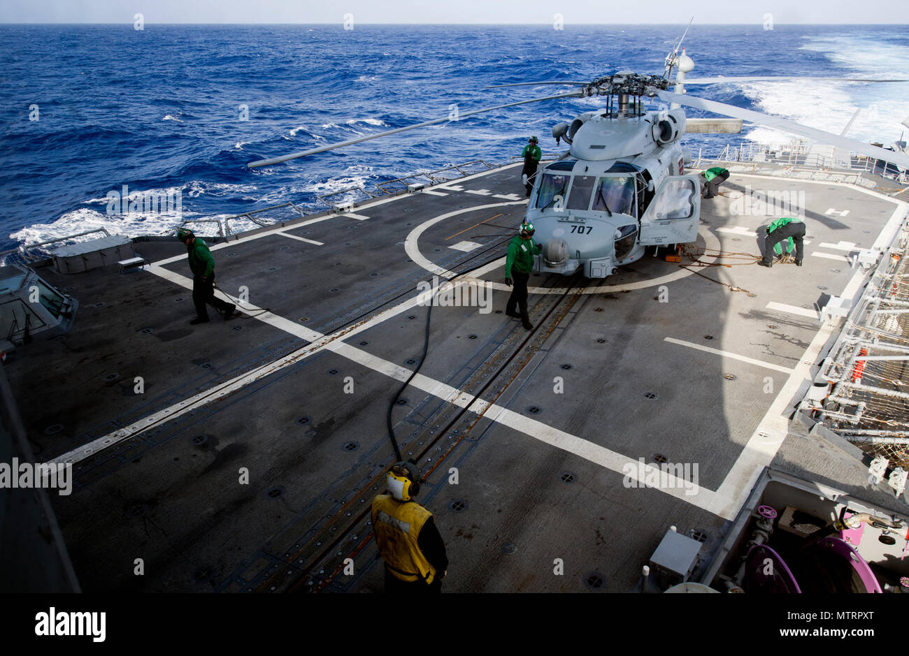 170122-N-FT178-013 PACIFIC OCEAN (Jan. 22, 2017) Sailors prepare an MH ...