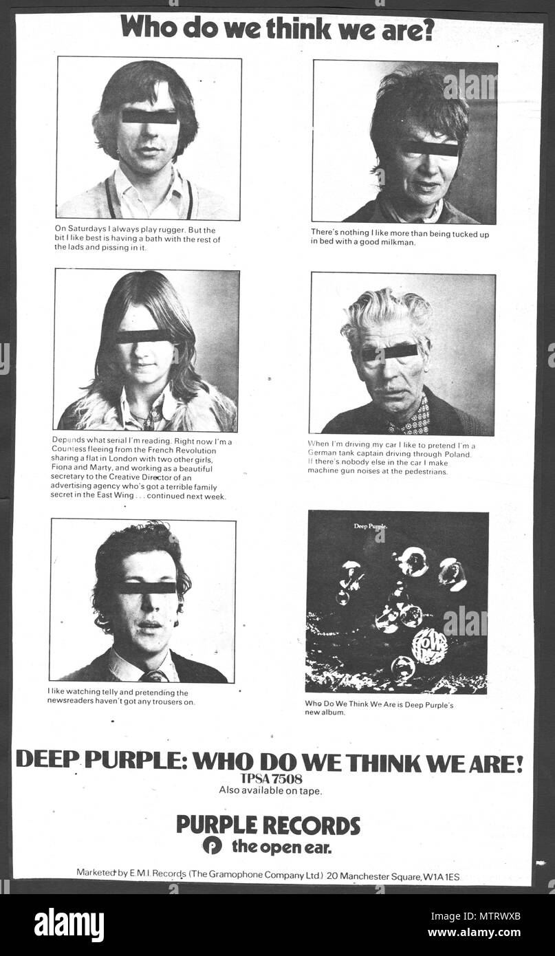 Deep Purple Press Advert; advert for the band's albums from the 1970s ...