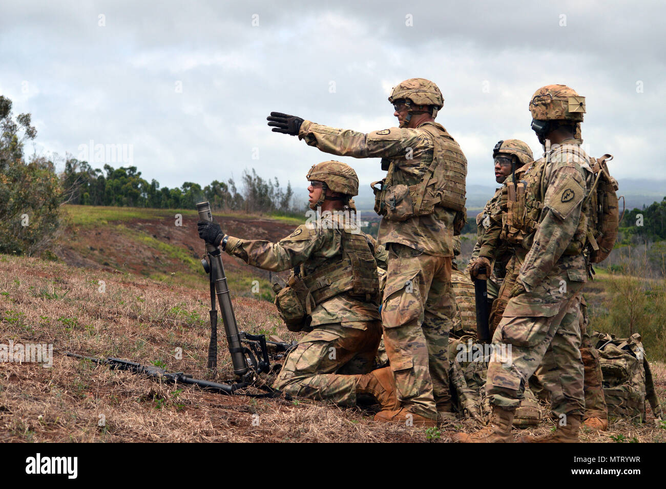 A mortar team assigned to the 2nd Battalion, 27th Infantry Regiment ...