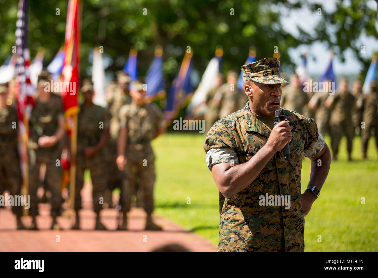 U.S. Marine Corps Maj. Gen. Michael E. Langley gives his remarks during ...