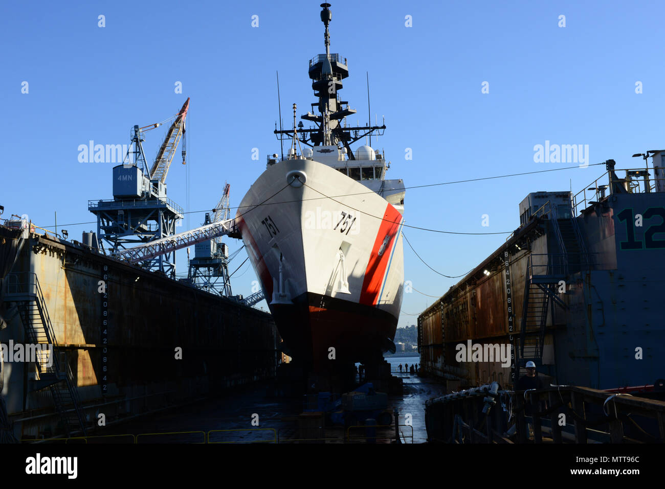 Coast Guard Cutter Waesche prepares to refloat from drydock in Seattle ...