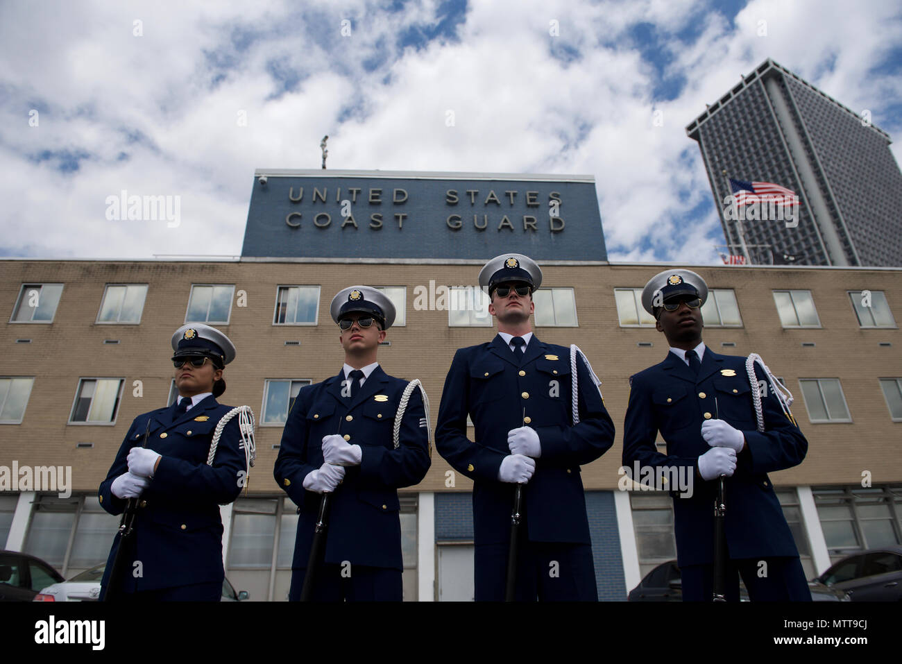 Members of the U.S. Coast Guard Ceremonial Honor Guard silent drill ...