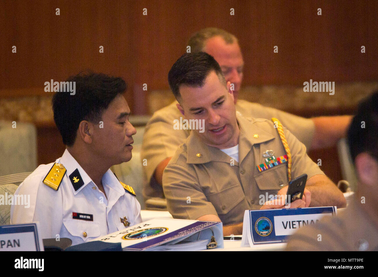 U.S. Marine Corps Maj. Chuck Casey, right, Marine Attaché, Defense ...