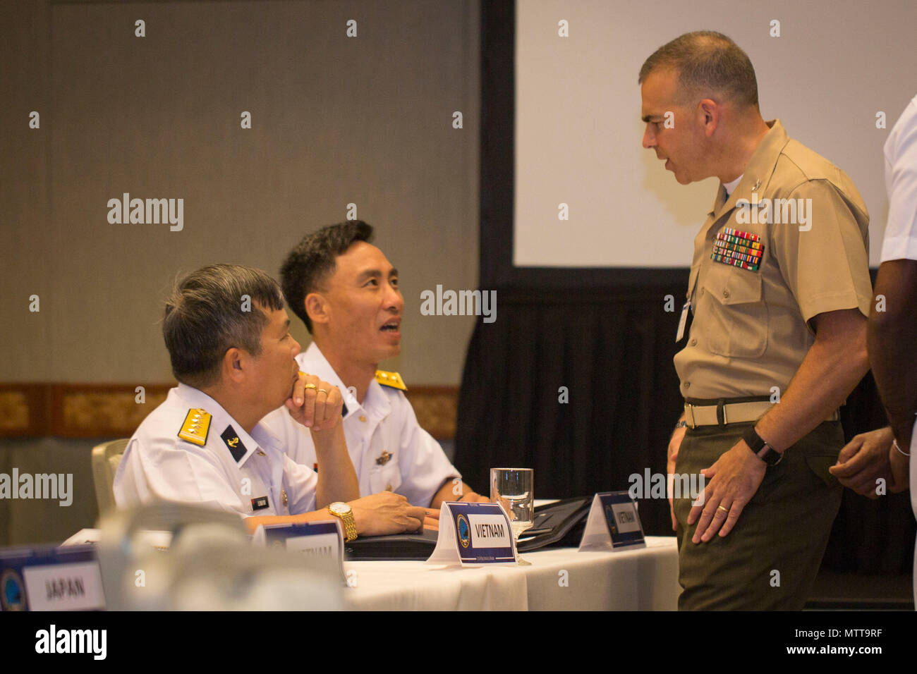 Vietnamese Senior Capt. Le Xuan Thuy, deputy commander, Naval Zone 4 ...