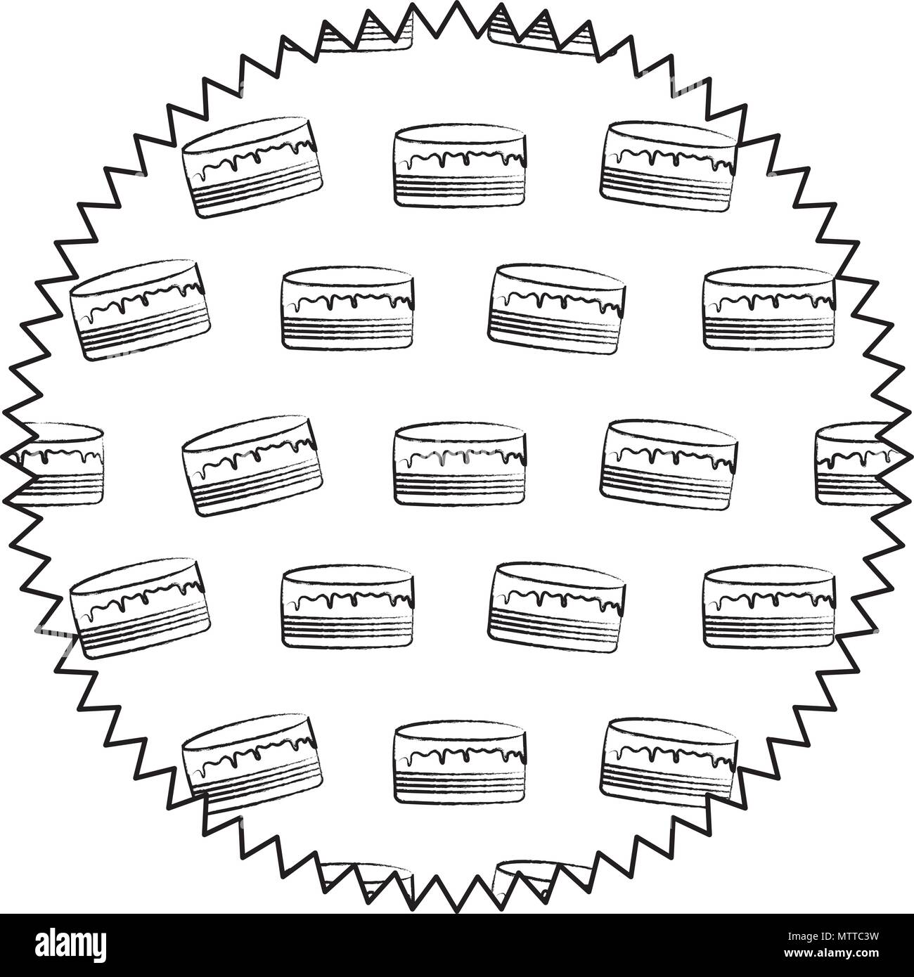 seal stamp with birthday cake pattern over white background, vector ...