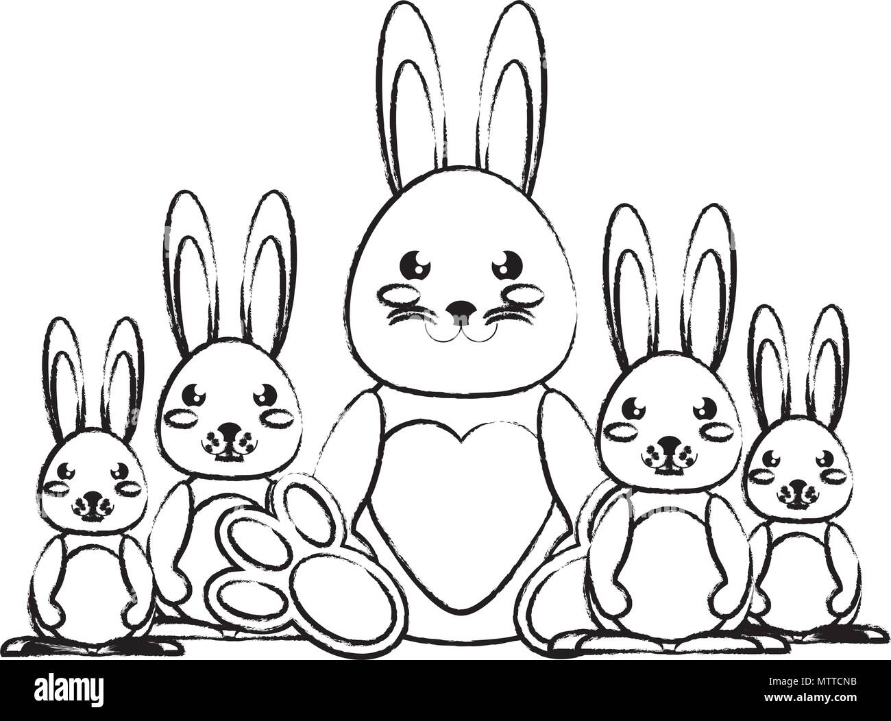 Happy cute rabbits together over white background, vector illustration ...