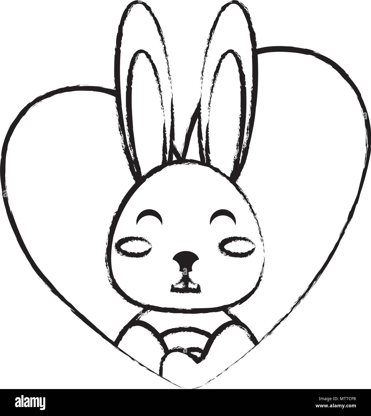 heart with cute rabbit icon over white background, vector illustration ...