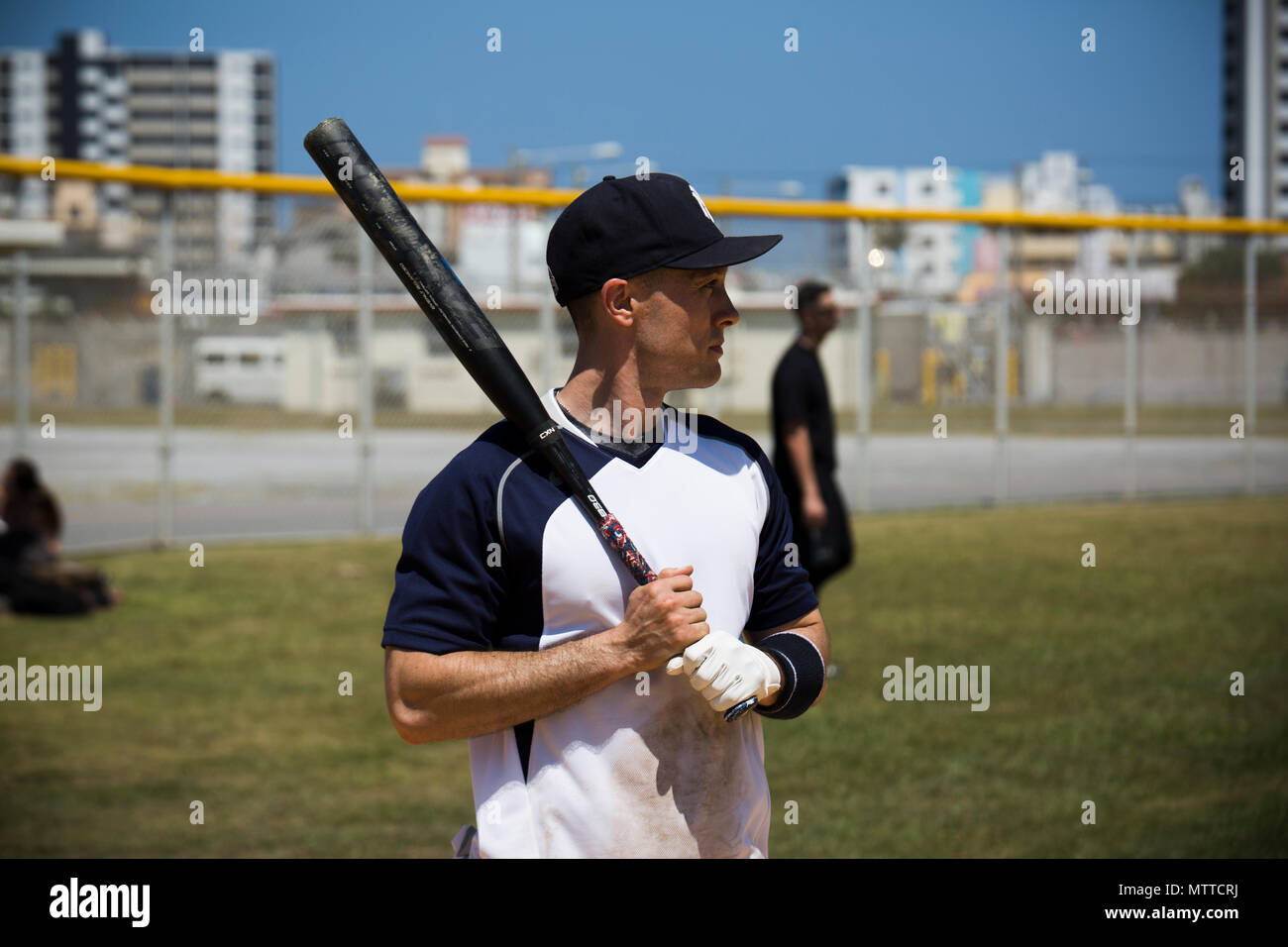 Capt. Justin Nakajo-Kleinman prepares to bat during the Marine Wing ...