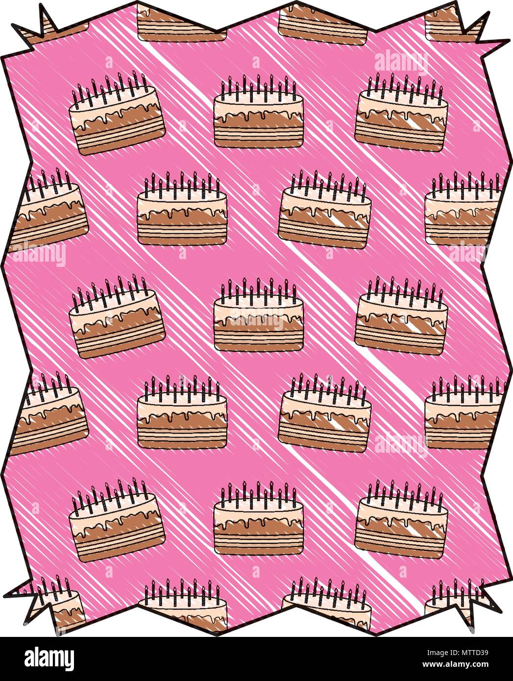 abstract frame with birthday cake pattern over white background, vector ...