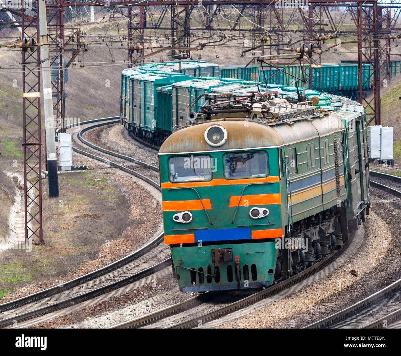 Heavy electric freight train in Ukraine Stock Photo - Alamy