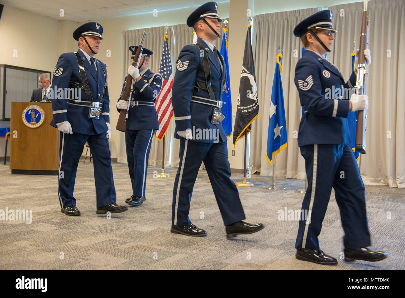 The honor guard from the 102nd Intelligence Wing performs their duties ...