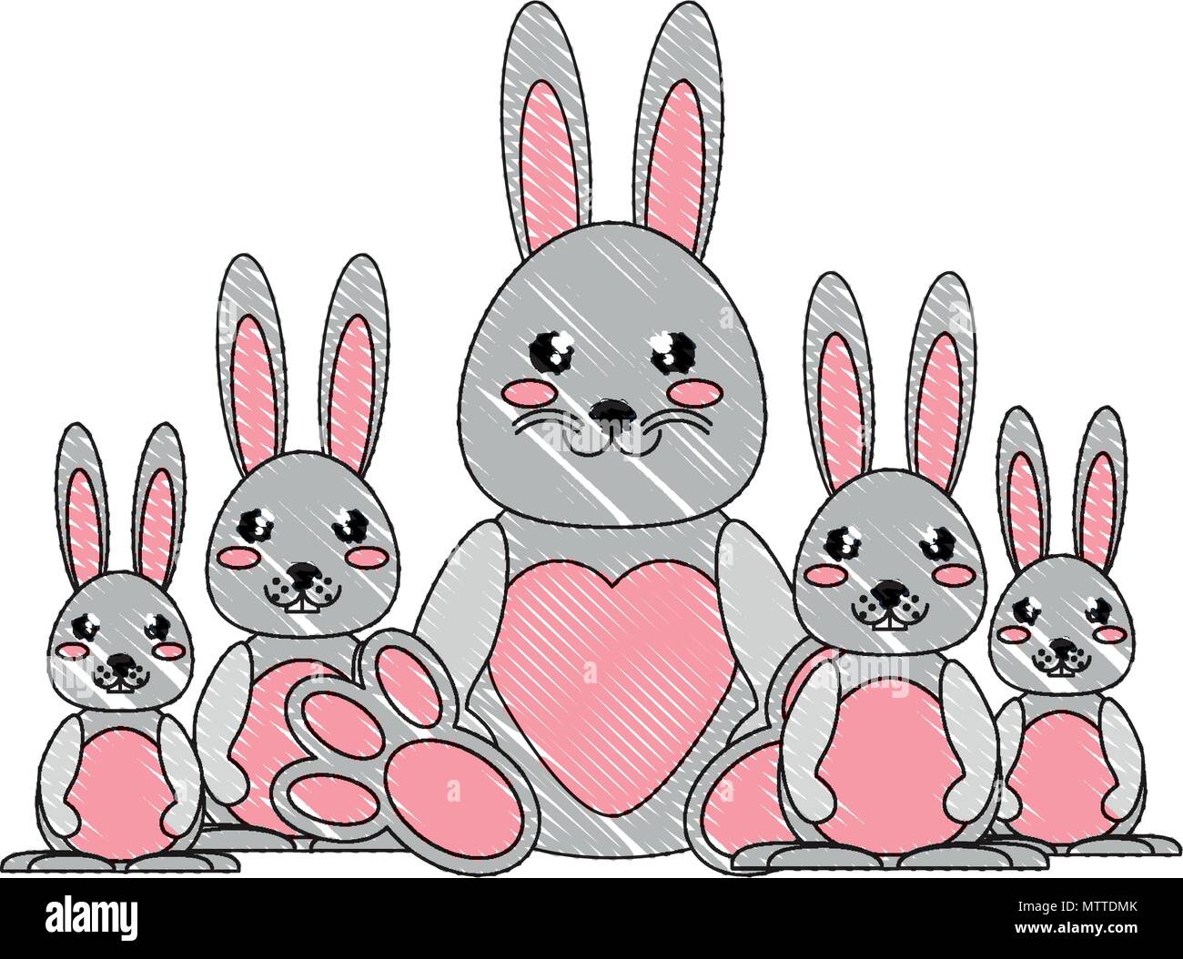 Happy cute rabbits together over white background, vector illustration ...