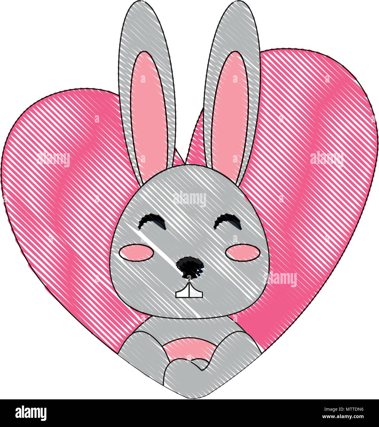 heart with cute rabbit icon over white background, colorful design ...