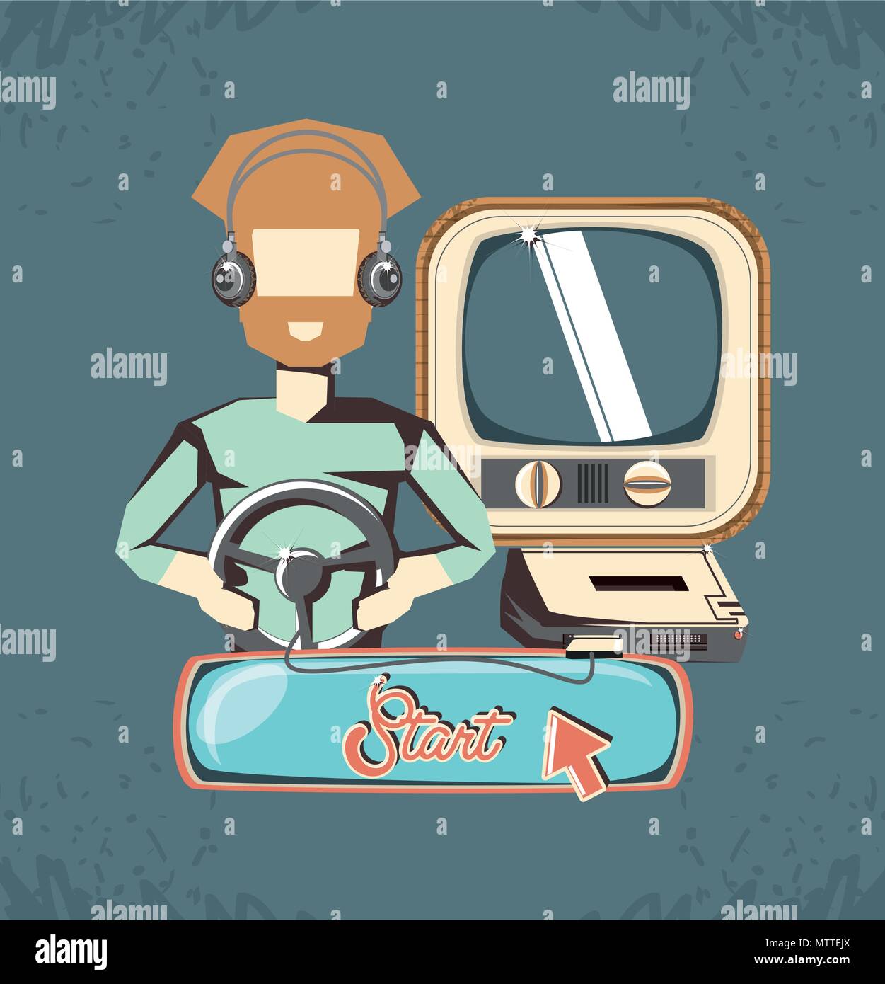 man playing video game retro vector illustration design Stock Vector ...