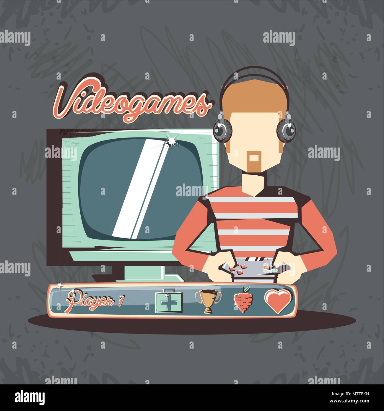 man playing video game retro vector illustration design Stock Vector ...