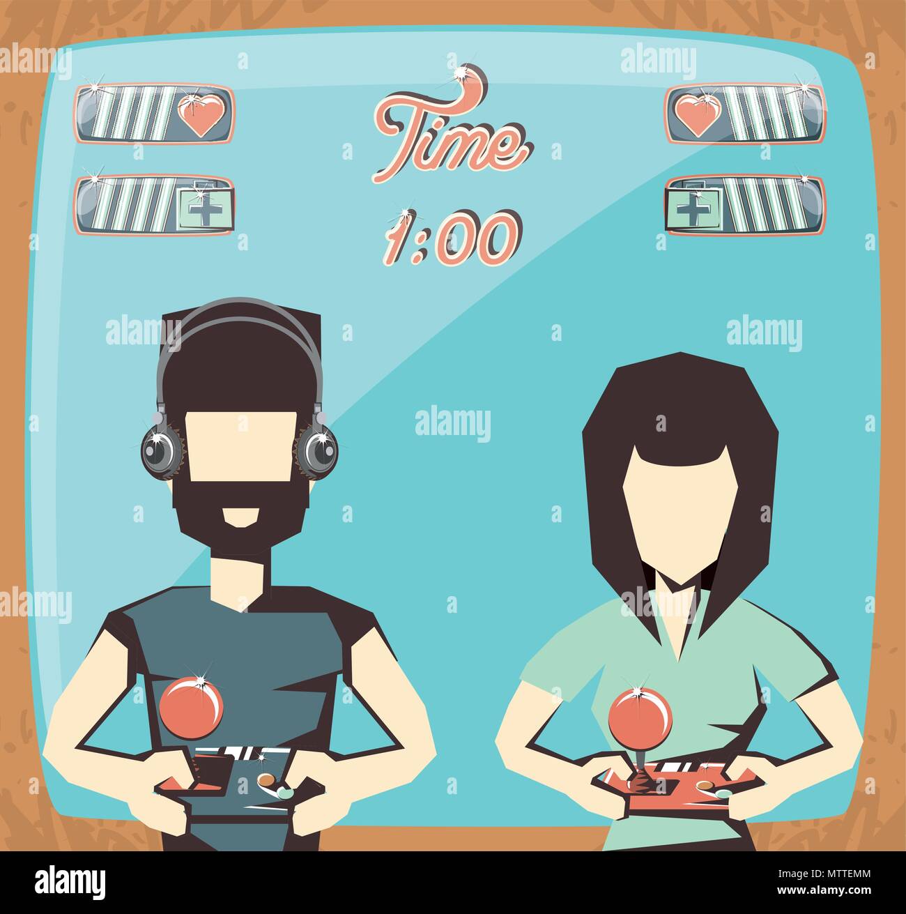 people playing video game retro vector illustration design Stock Vector ...