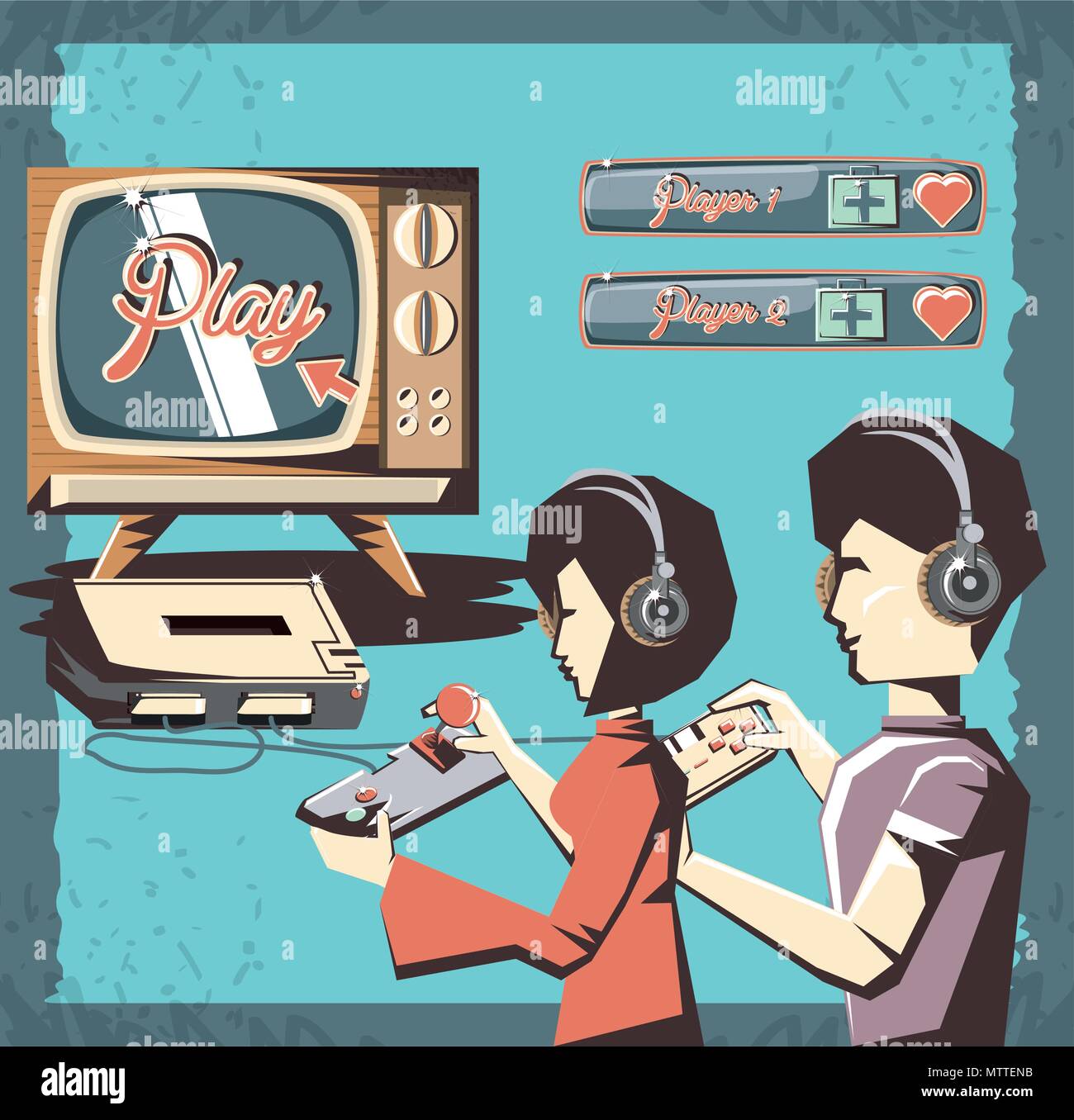 people playing video game retro vector illustration design Stock Vector ...