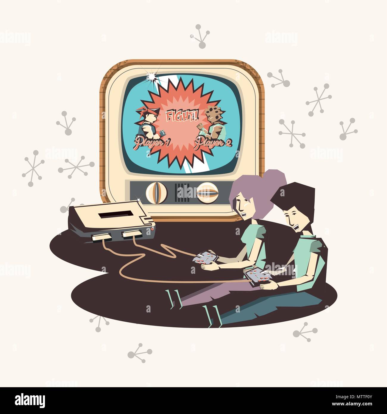 people playing video game retro vector illustration design Stock Vector ...