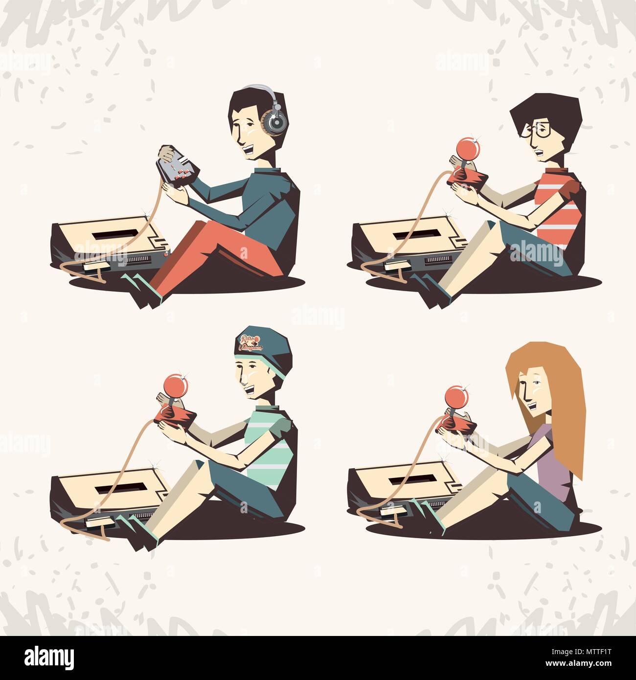 people playing video game retro vector illustration design Stock Vector ...