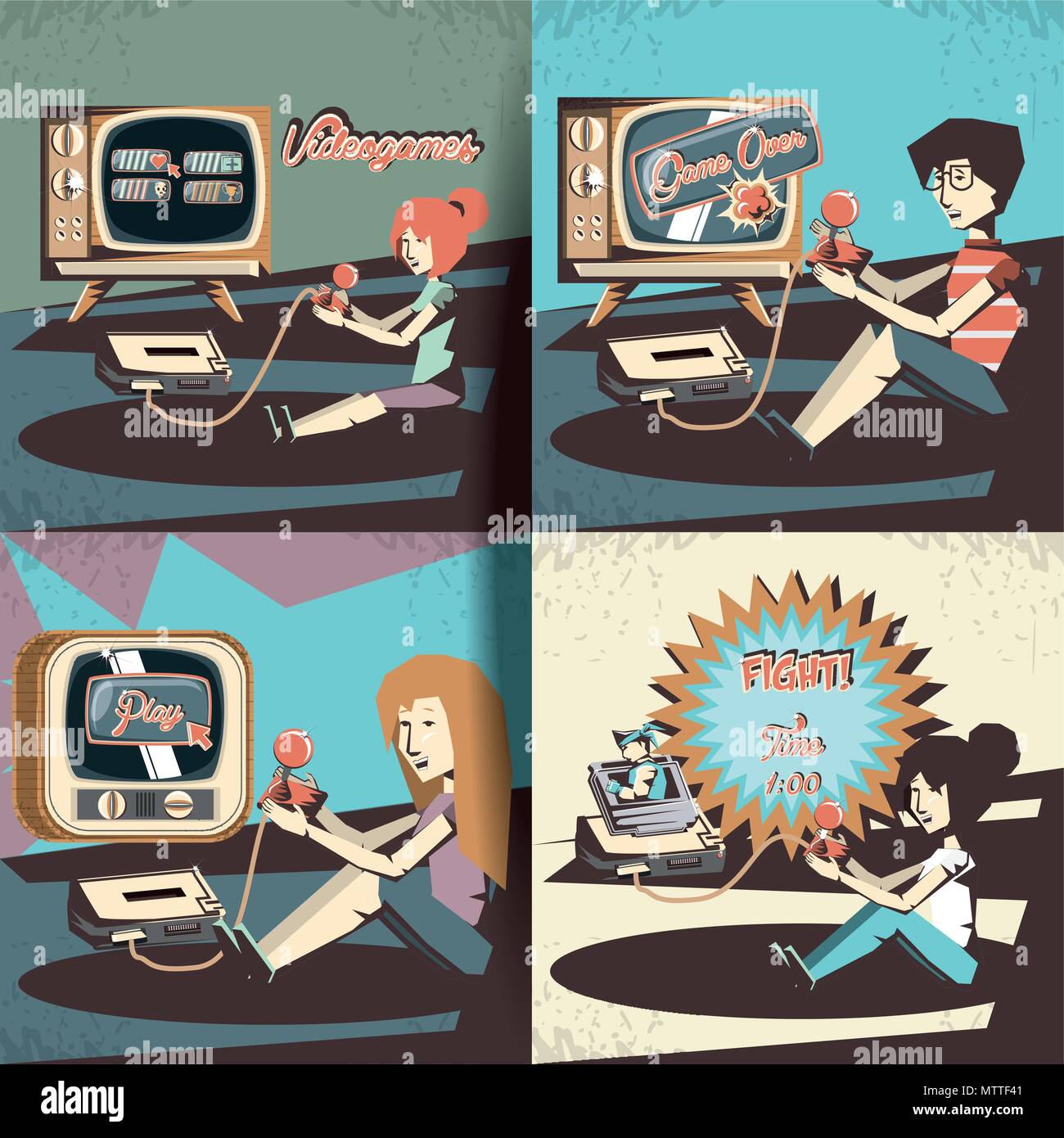 people playing video game retro vector illustration design Stock Vector ...