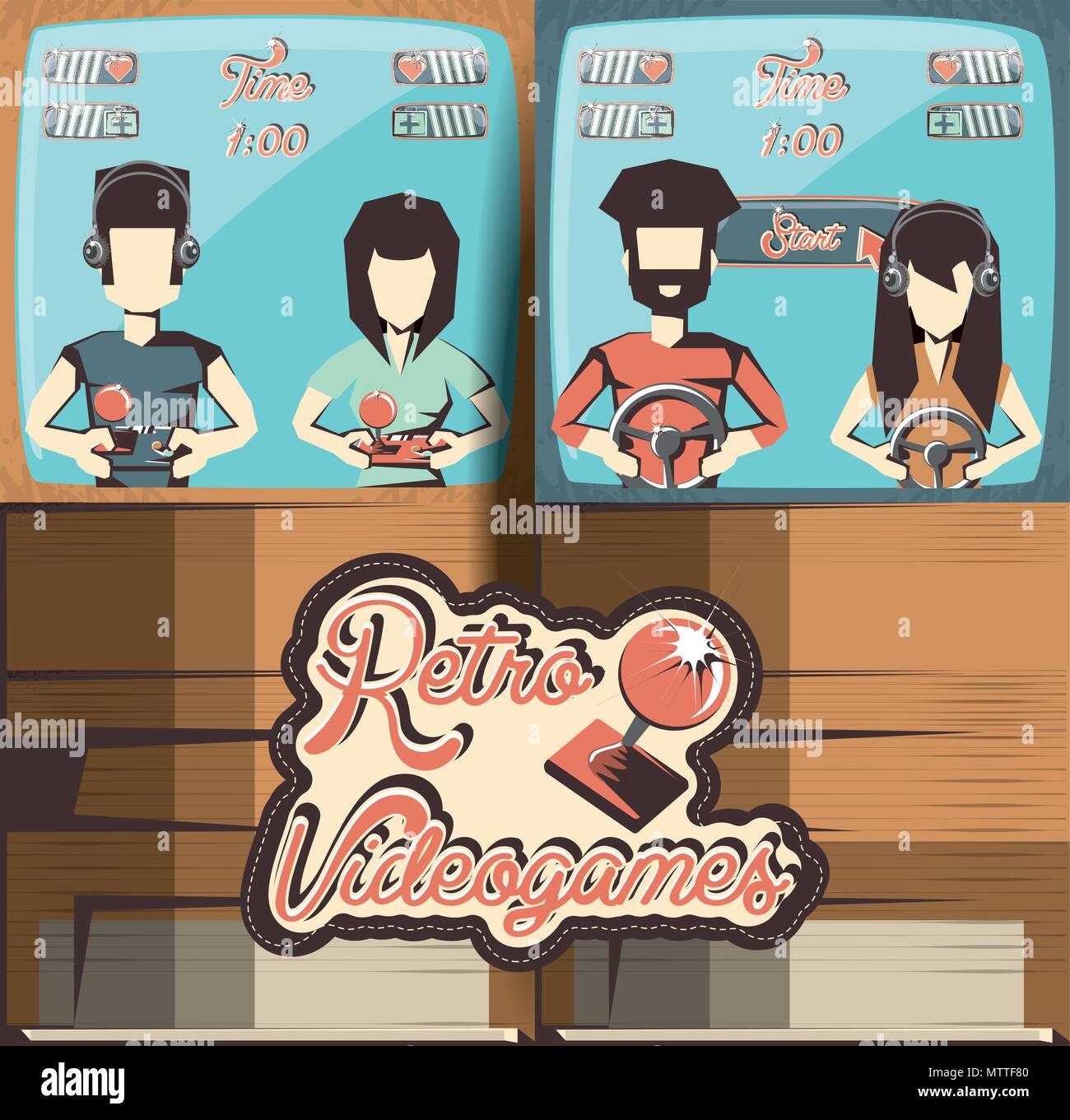 people playing video game retro vector illustration design Stock Vector ...