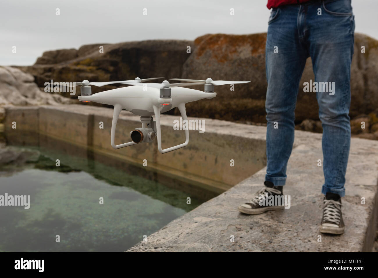 Man operating a flying drone Stock Photo - Alamy