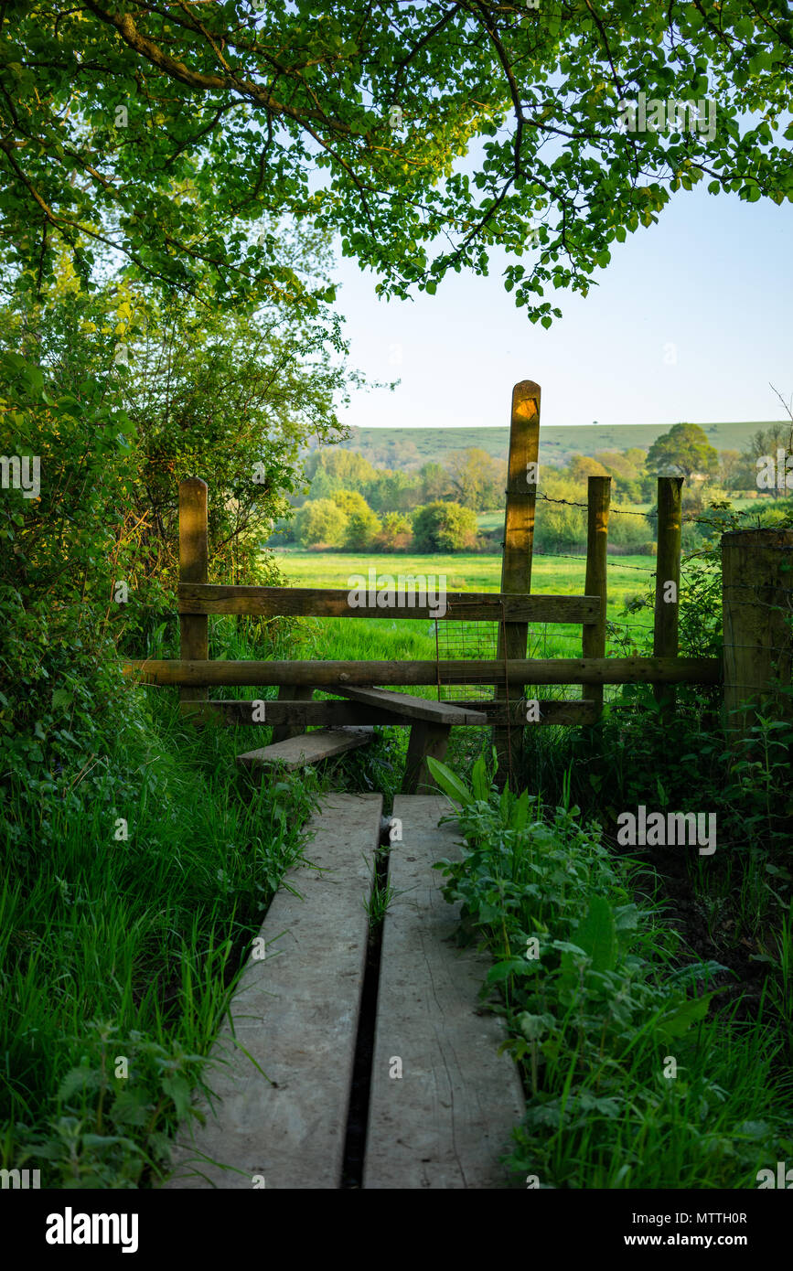 Rural landscape scene in West Sussex near Pulborough at dusk Stock ...