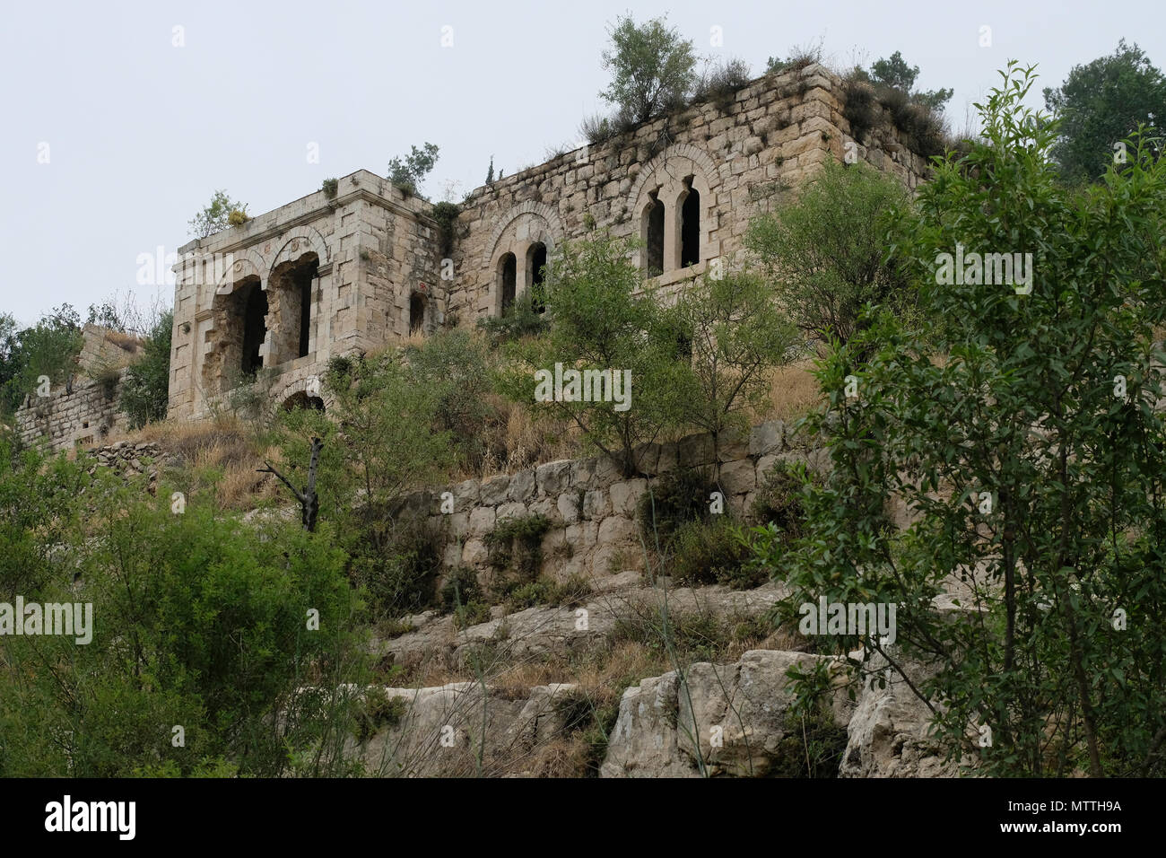 View of abandoned houses in the depopulated Palestinian village of ...