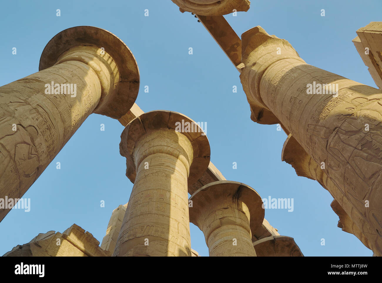 Top of columns in Karnak temple with ancient egypt hieroglyphics Stock ...