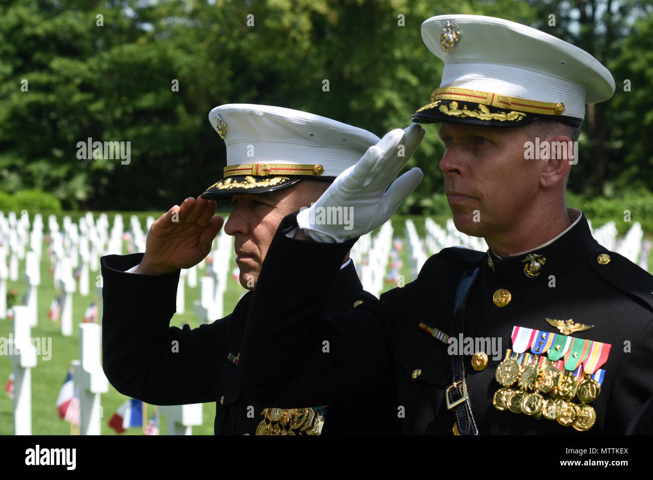US Marines LTC Patrick Lindstrum and COL Peter Lee solute the Color ...
