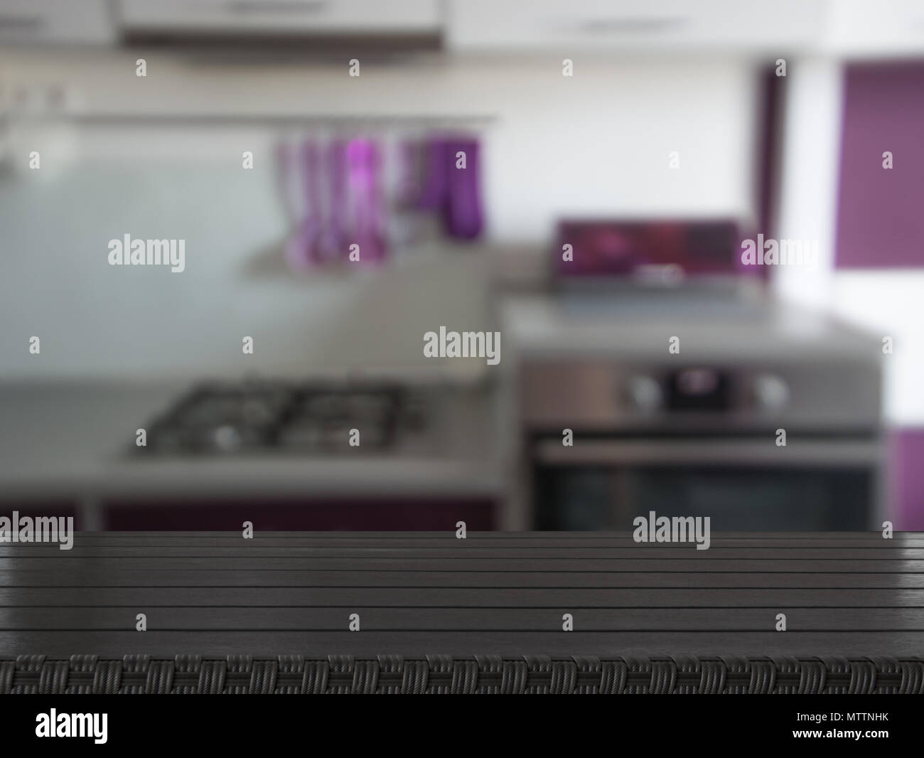 Blurred background. Modern kitchen with tabletop and space for you ...