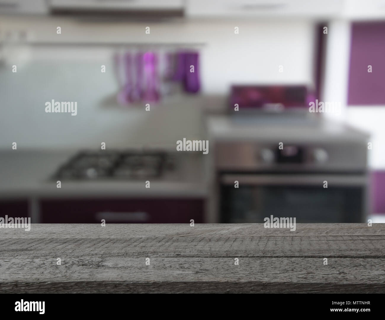 Blurred background. Modern kitchen with tabletop and space for you ...