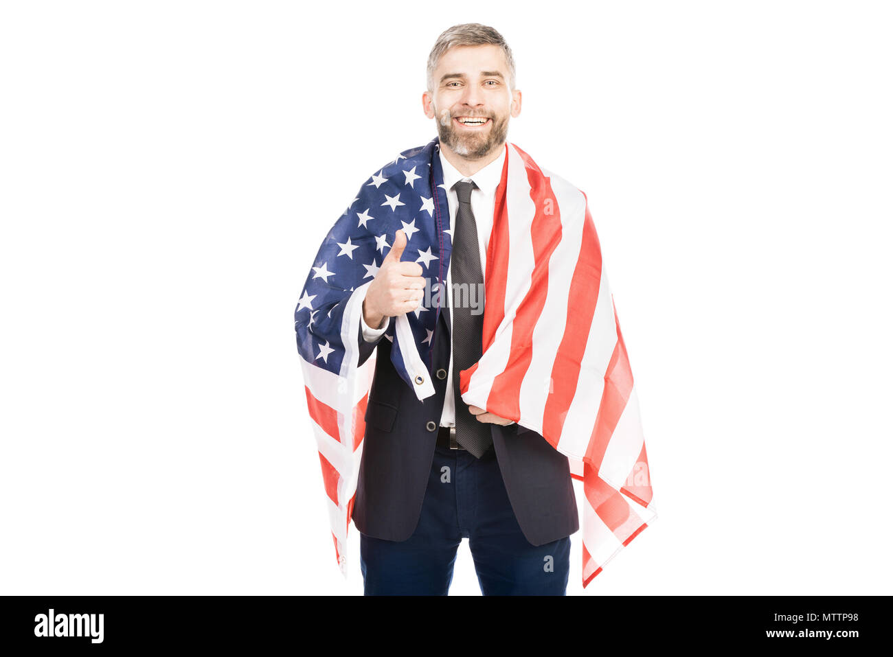 Patriotic Man With American Flag Stock Photo - Alamy