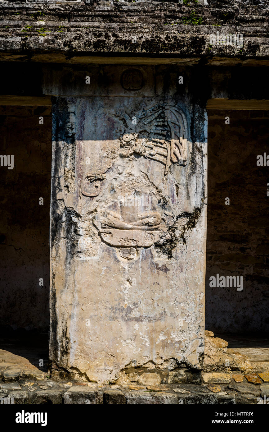 Palenque, The Palace, ruins of Maya city in southern Mexico, Bas-relief ...