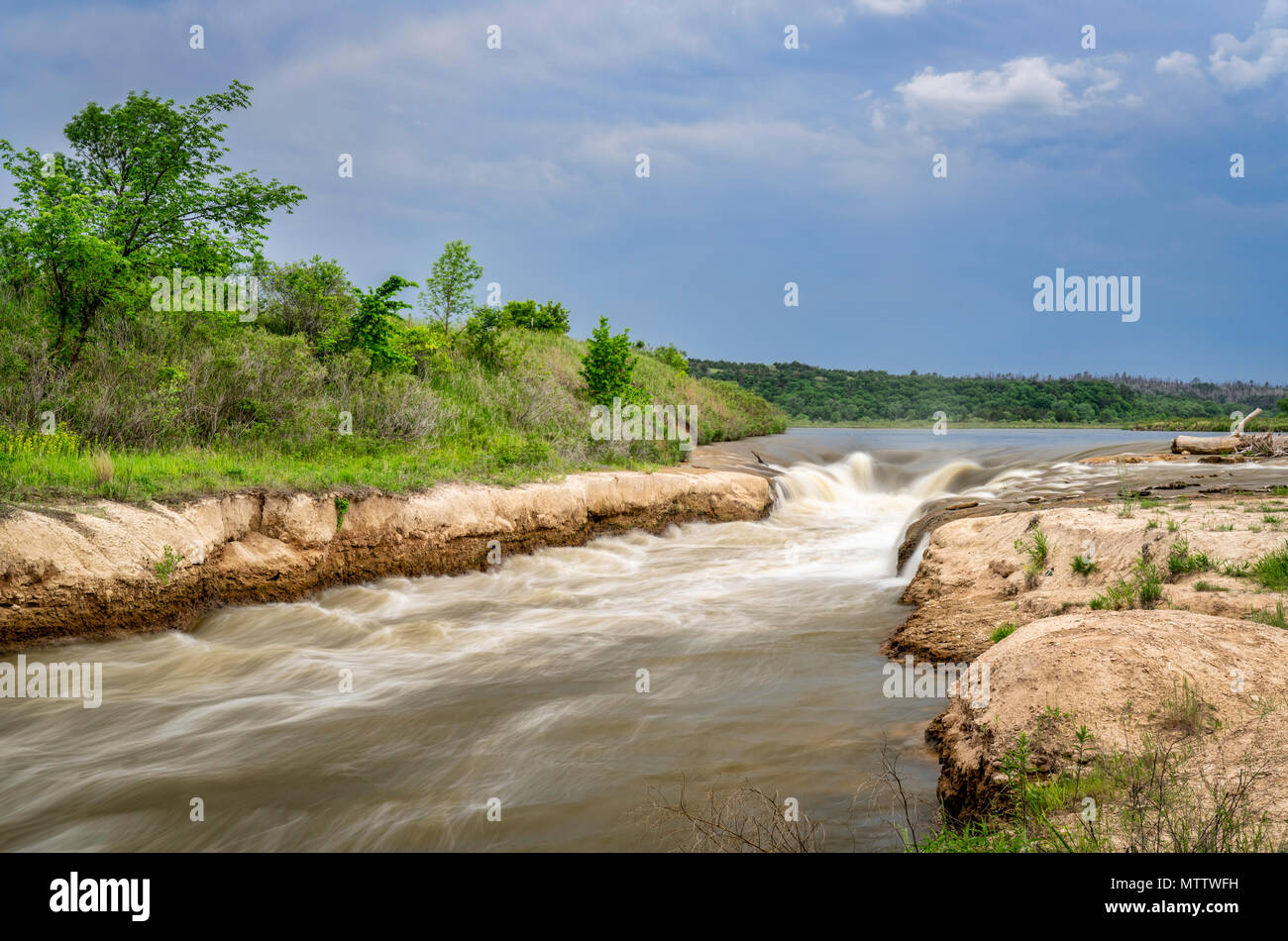Norden Chute on Niobrara River in Nebraska, springtime scenery Stock ...