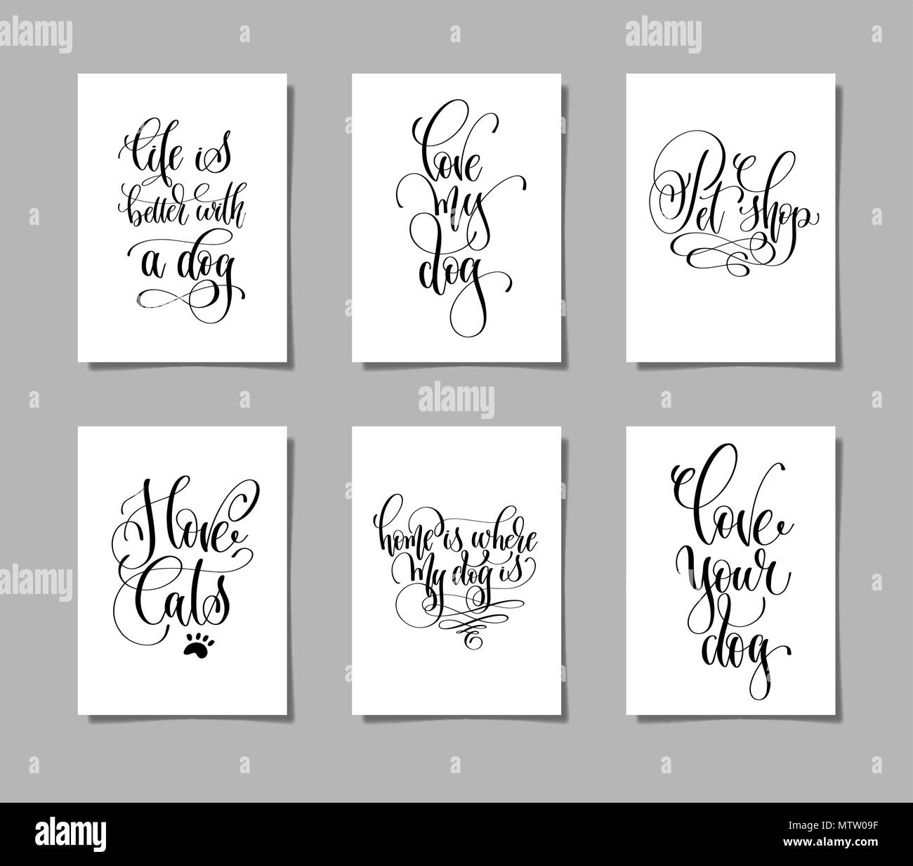 set of six hand lettering posters about dog and cat Stock Vector Image ...