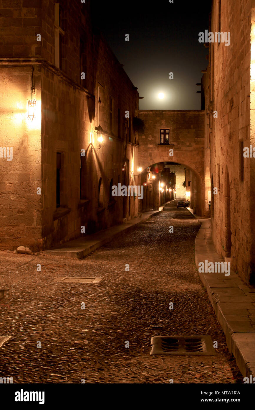 Ios Town SkylineStreet of the knights Rhodes Old Town Greece Stock ...