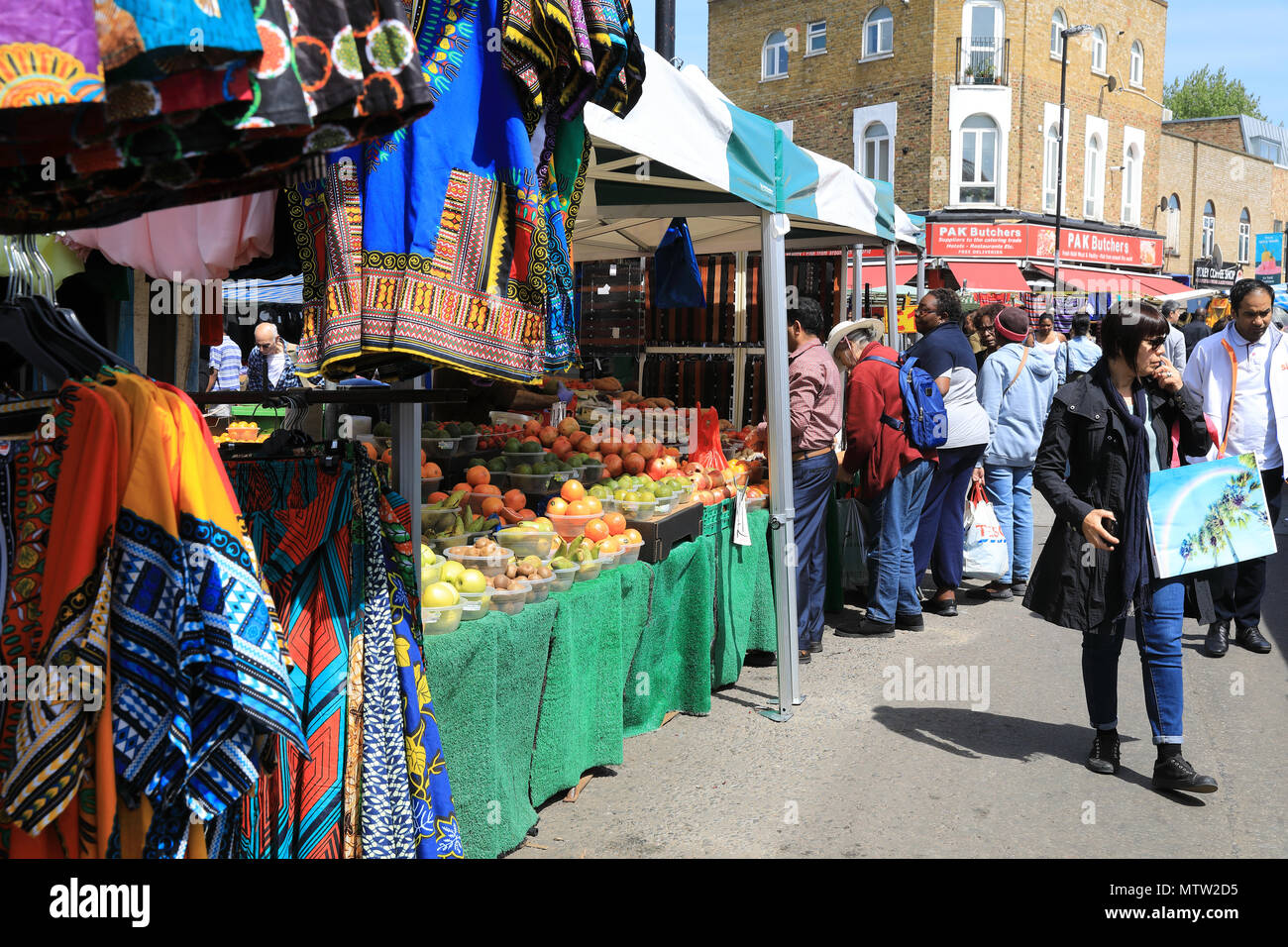 Colourful and diverse Ridley Road market, in Dalston, east London ...