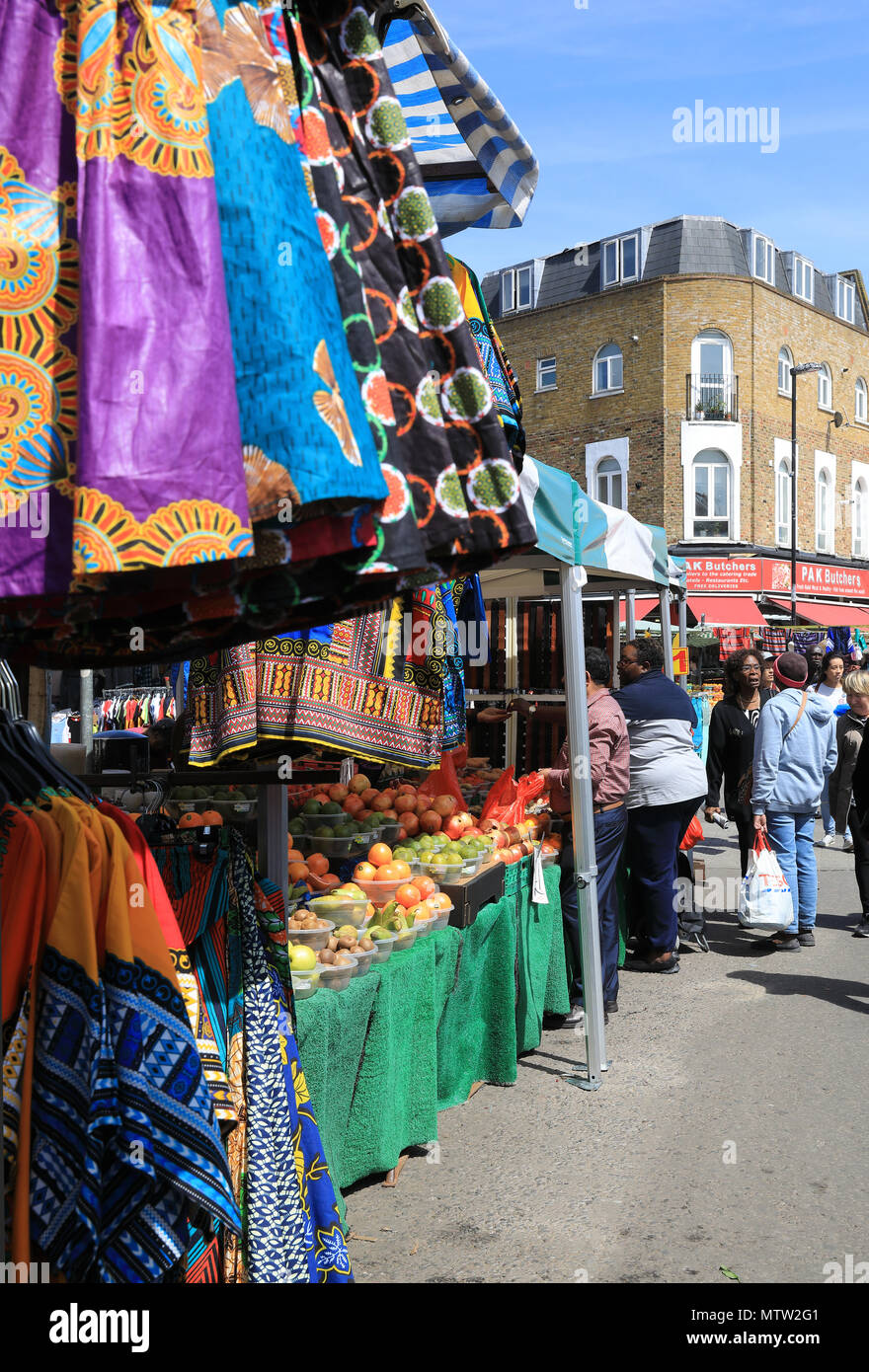 Colourful and diverse Ridley Road market, in Dalston, east London ...