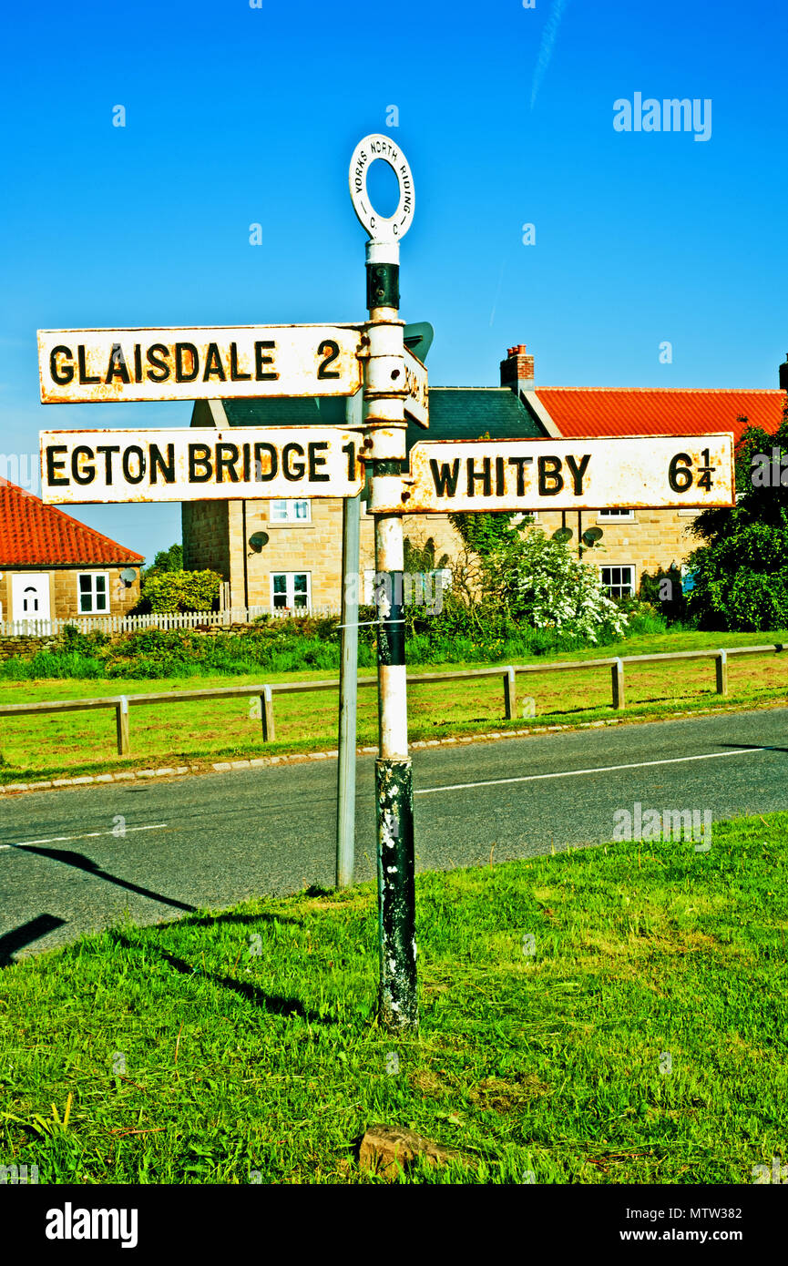 Road Junction signpost for Whitby and Glaisdale, Egton, North Yorkshire ...