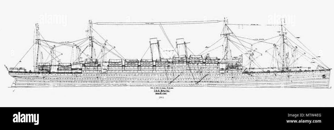. Ship line drawing of RMS Baltic . 1903. White Star Line 523 RMS ...