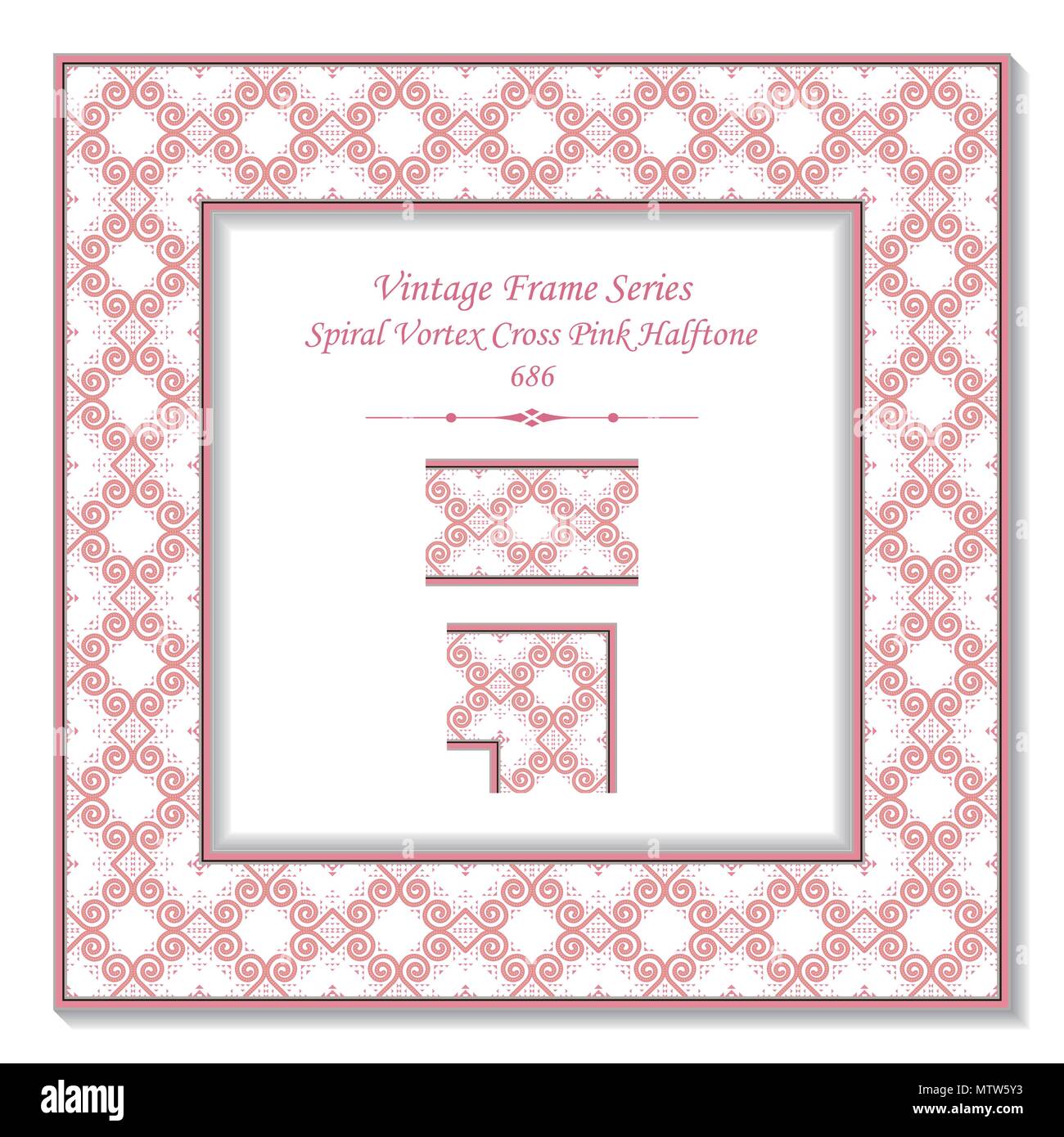 Vintage square 3D frame spiral vortex cross pink halftone, retro style ...
