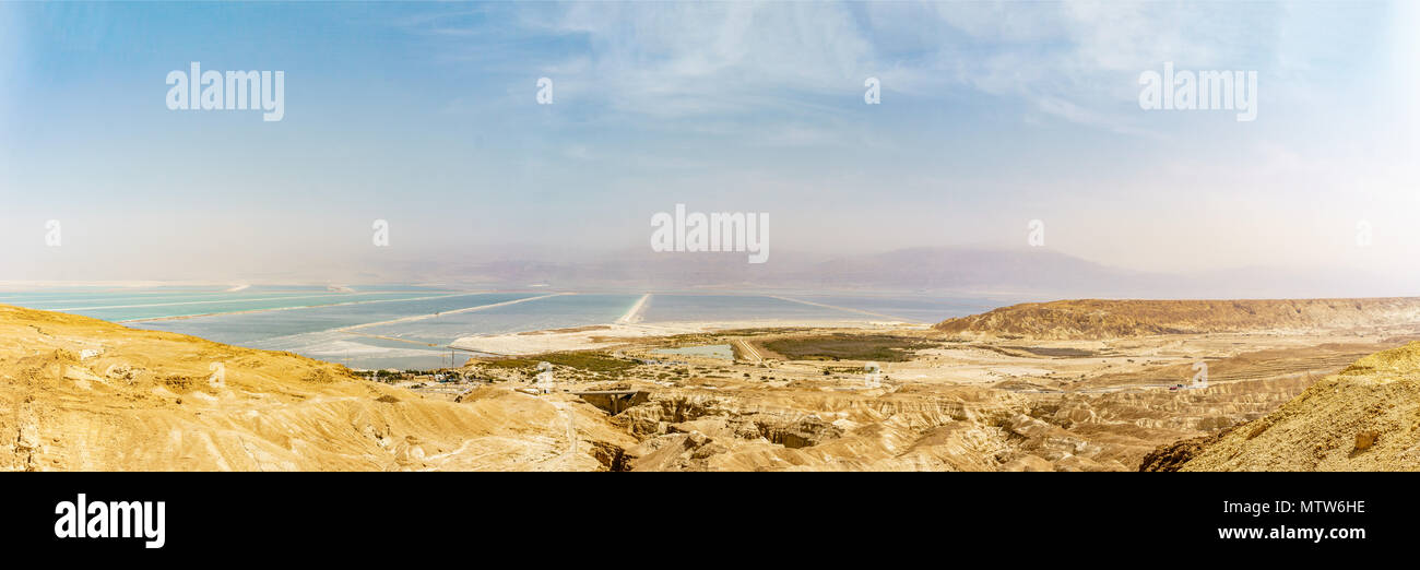 NEVE ZOHAR, ISRAEL-MARCH 28, 2018: panorama view of dead sea resorts ...