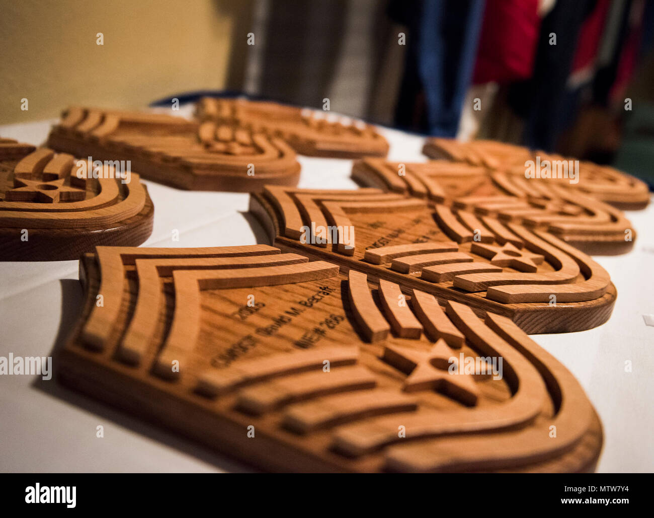 Chief master sergeant plaques await the base’s newest chiefs during a ...