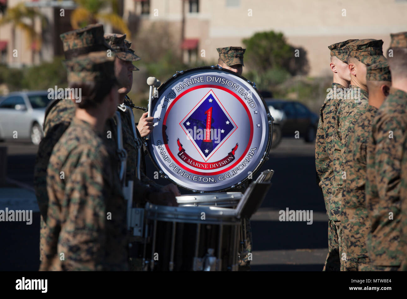 U.S. Marines with the 1st Marine Division band, practice for an ...