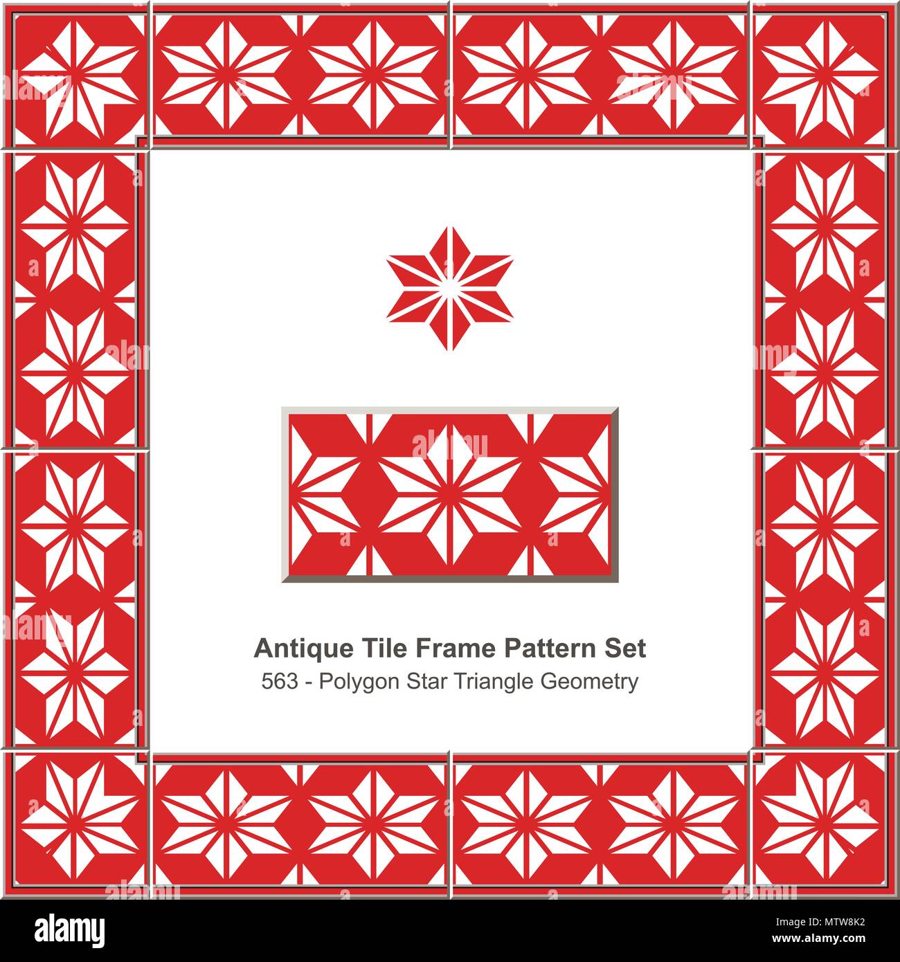 Antique tile frame pattern set red polygon star geometry triangle ...