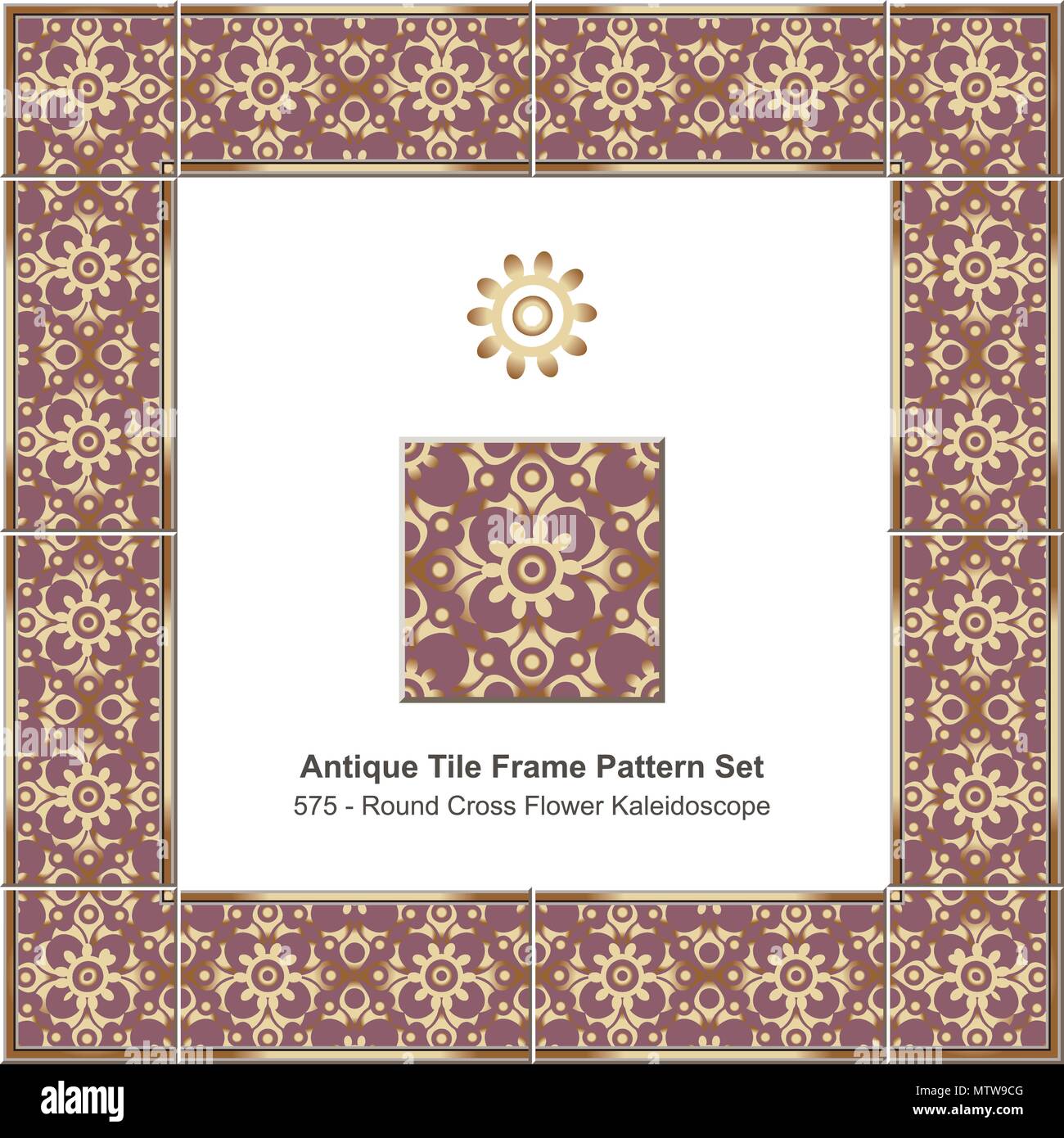 Antique tile frame pattern set round curve cross gradient flower ...