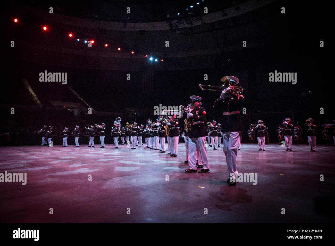 U.S. Marines with the Quantico Marine Corps Band perform at the Virginia International Tattoo at ...